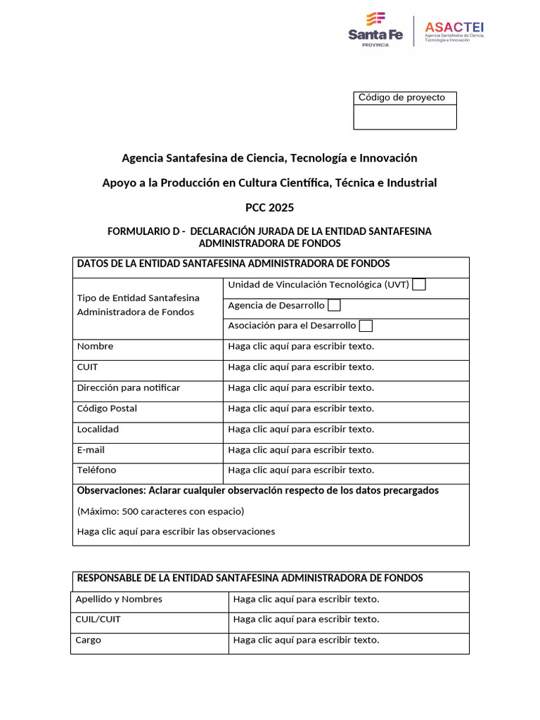 04 - PCC 2025 - PCC 2025 - Formulario D - Declaración Jurada de La ...