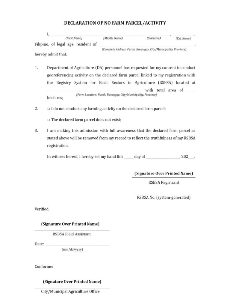 Declartion of No Farm Parcel Farming Activity | PDF