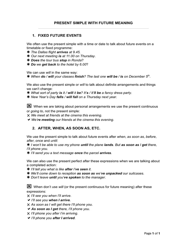 Present Simple for Future Events | PDF