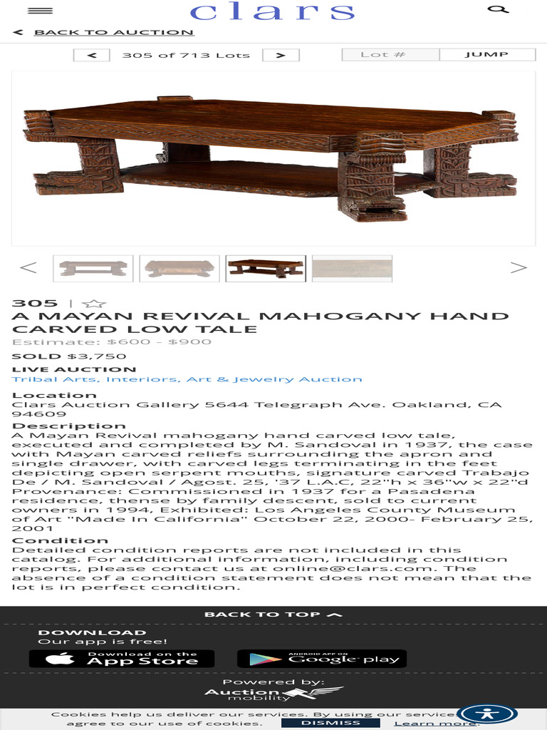 A Mayan Revival Mahogany Hand Carved Low Tale Clars Auction Gallery | PDF