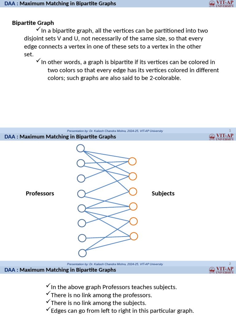 DAA VIT AP 27 Maximum Matching in Bipartite Graphs | PDF | Vertex ...
