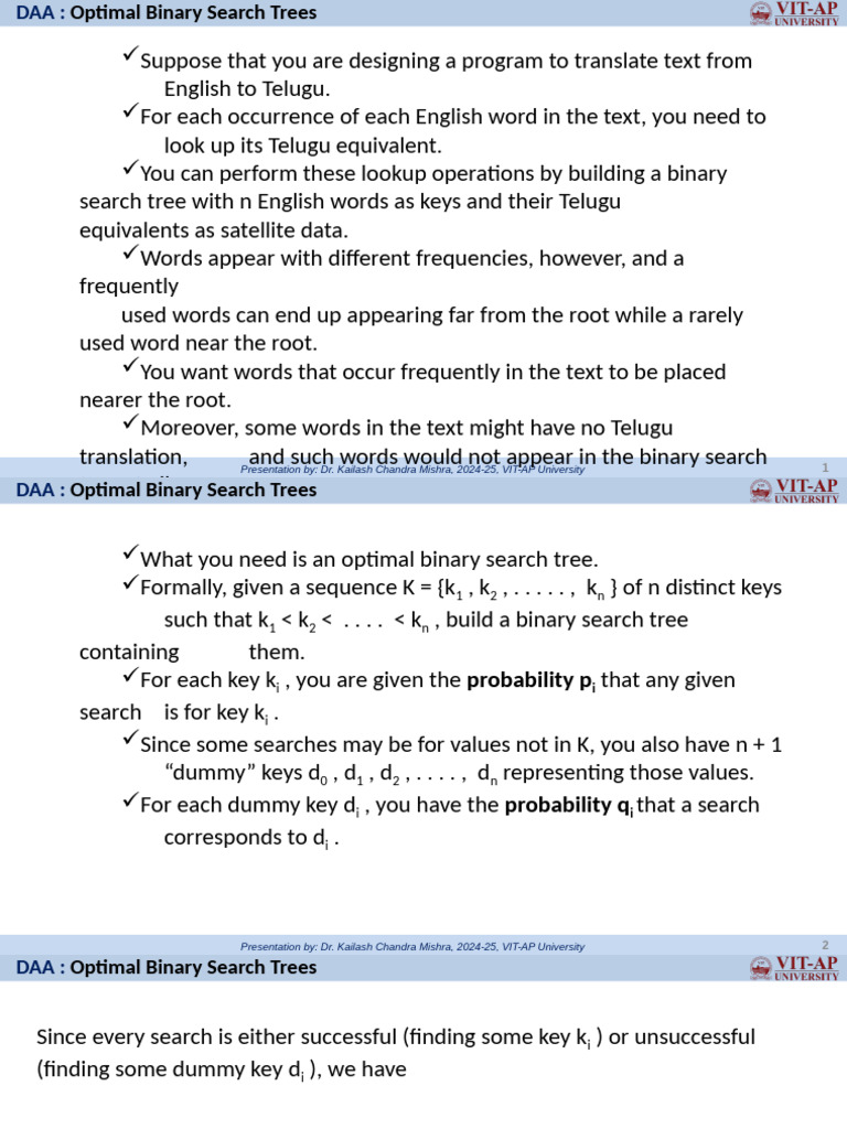 DAA VIT AP 22 Optimal Binary Search Trees | PDF | Computer Programming | Applied Mathematics