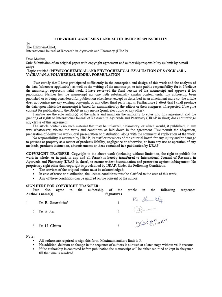 Manuscript 16 (6558) CopyrightAgreement | PDF | Copyright | Common Law