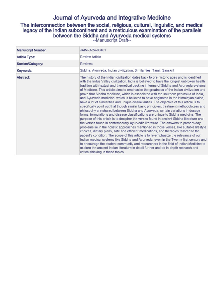 JAIM D 24 00401 Reviewer | PDF | Ayurveda | Sanskrit