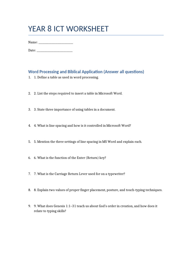 Year 8 ICT: Word Processing Skills | PDF