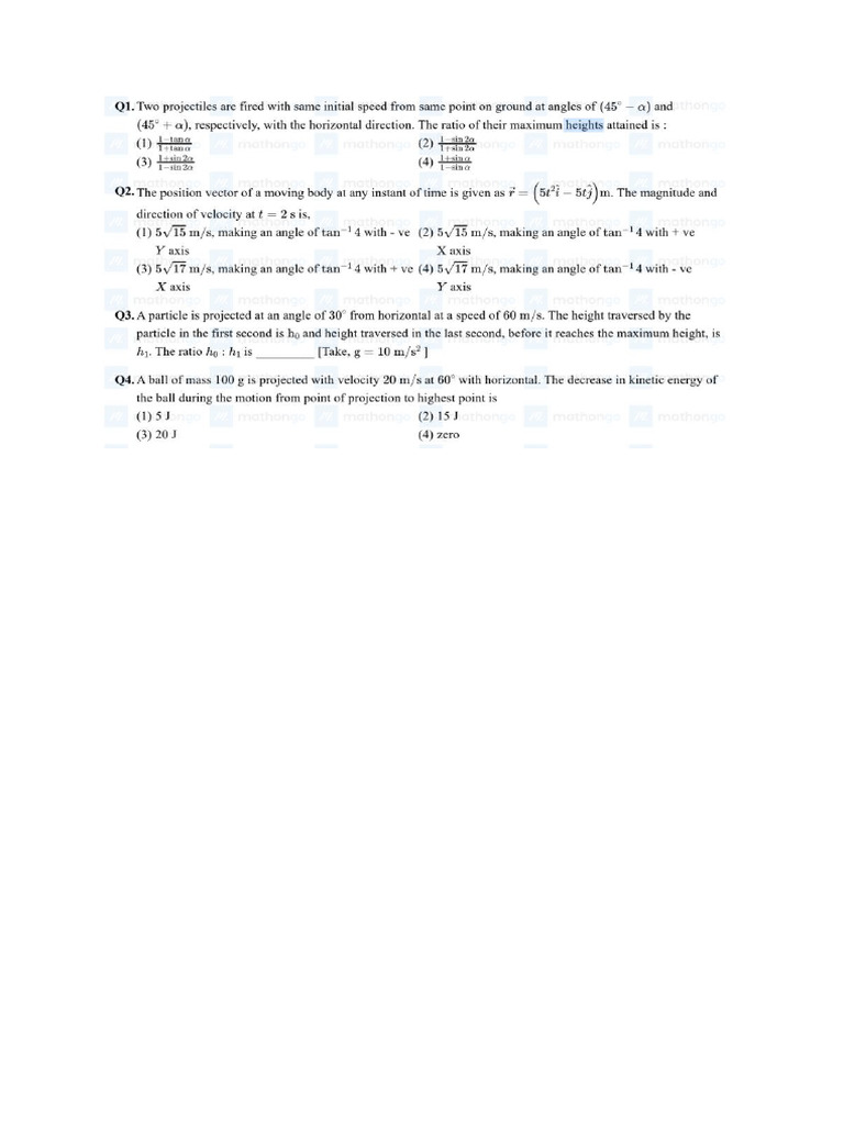 Motion in Two Dimensions-Questions | PDF
