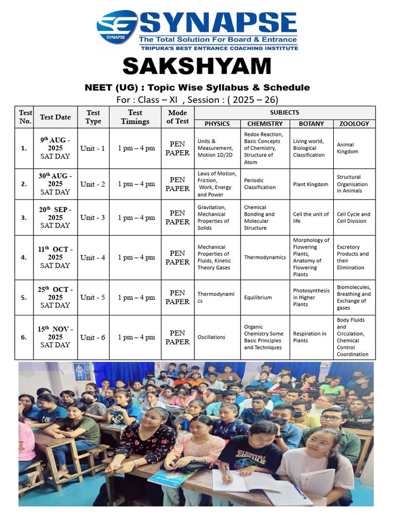 Neet Class Xi 2026 Syllaubs and Shedule | PDF | Chemistry | Thermodynamics