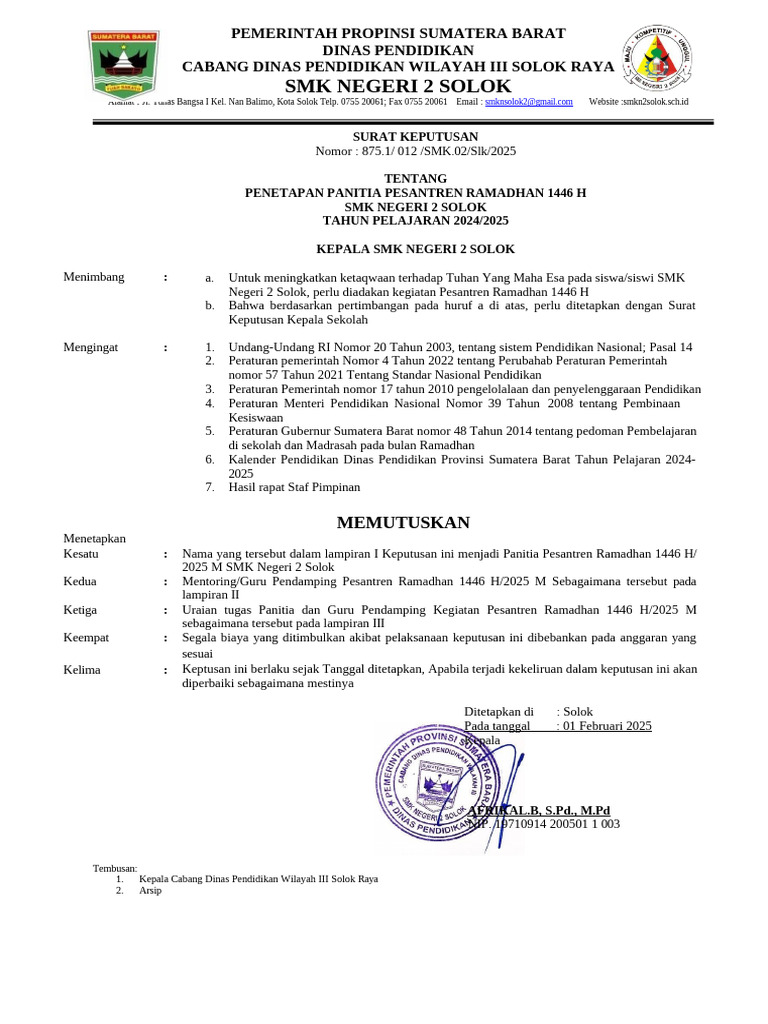 SK Panitia Pesantren Ramadhan 2025 | PDF