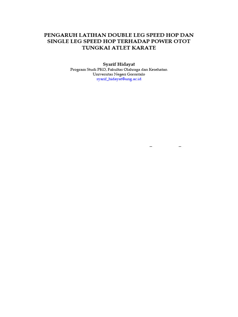 Pengaruh Latihan Double Leg Speed Hop Dan Single Leg Speed Hop Terhadap Power Otot Tungkai Atlet ...