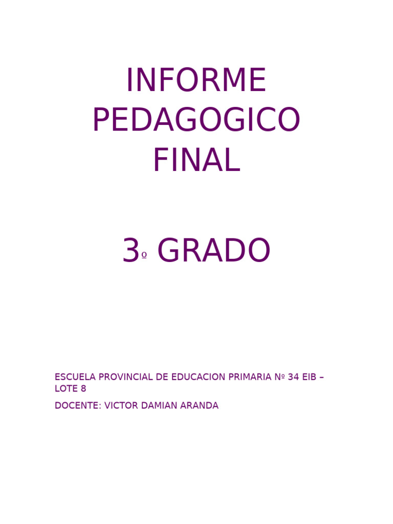 Informe Pedagógico Tercer Grado 2022 | PDF | Aprendizaje | Escuelas