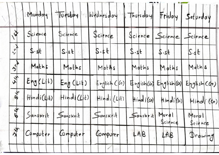 Time Table Class 8 | PDF