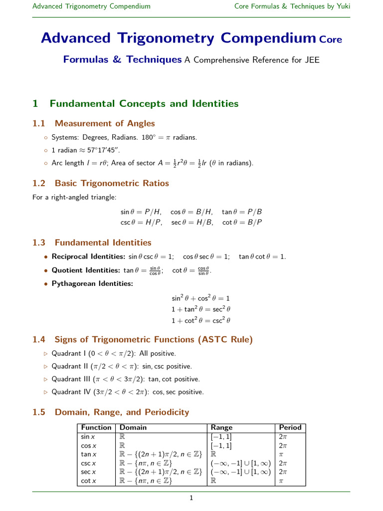 Trigonometric Formulas and ASTC Rule | PDF | Trigonometry ...