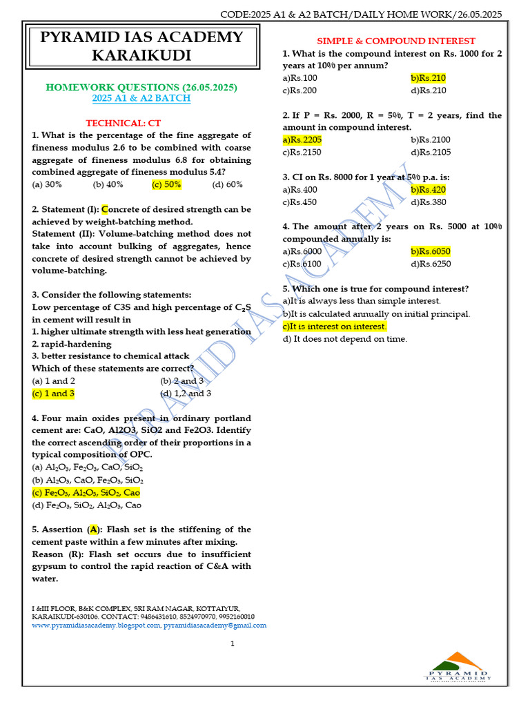 HW25 A1&a2 Key (26.05.2025) | PDF | Building Materials | Materials