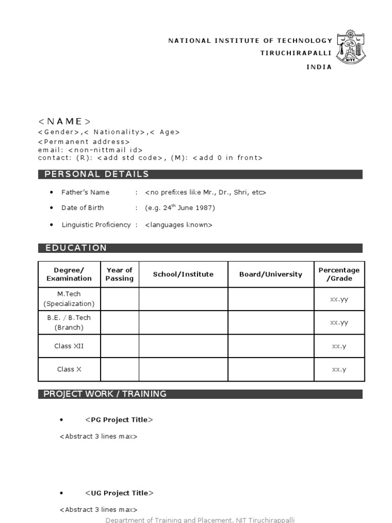 NIT Resume Format | PDF