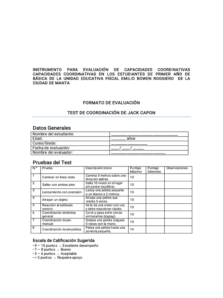 Evaluación de Capacidades Coordinativas | PDF