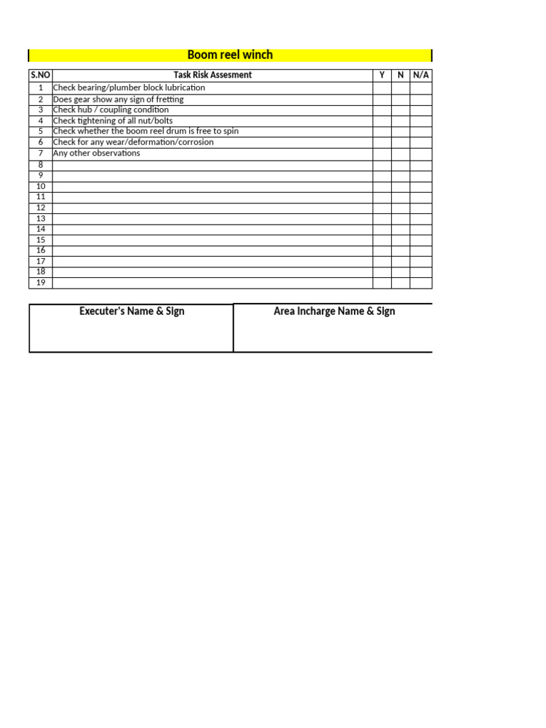 Boom Reel Winch Checklist | PDF