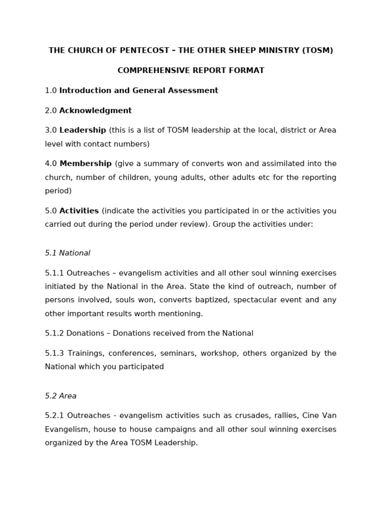 Tosm Comprehensive Report Format - June 2024 | PDF