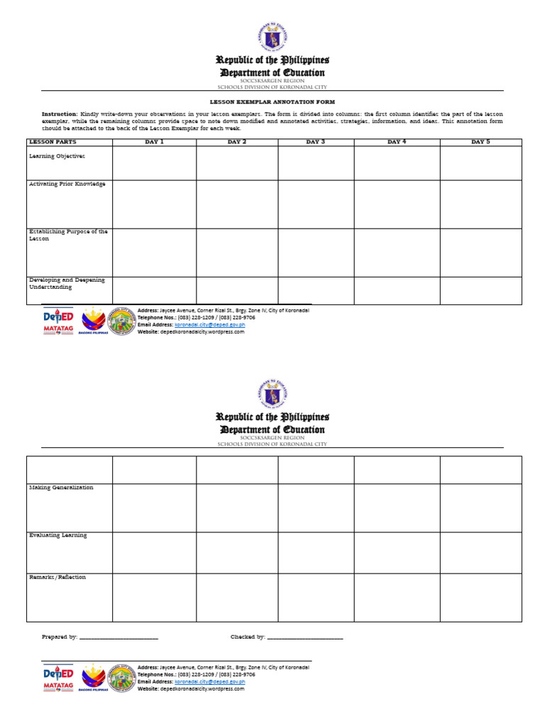 Lesson Exemplar Annotation Guide | PDF