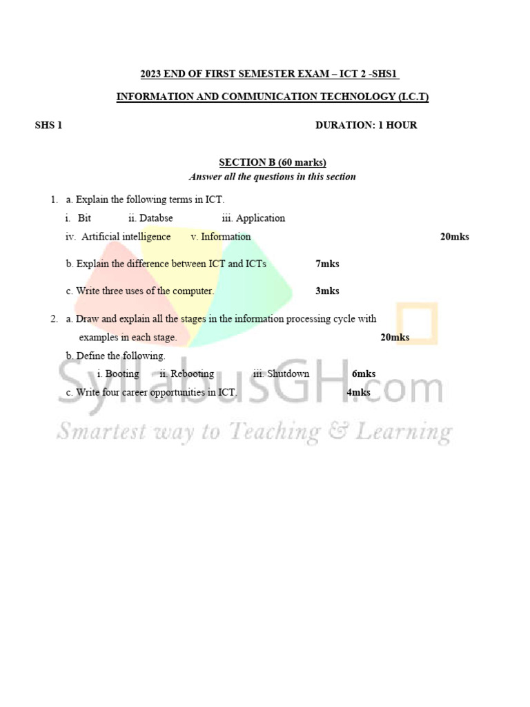 2023 End of Semester Exams - Ict 2 | PDF