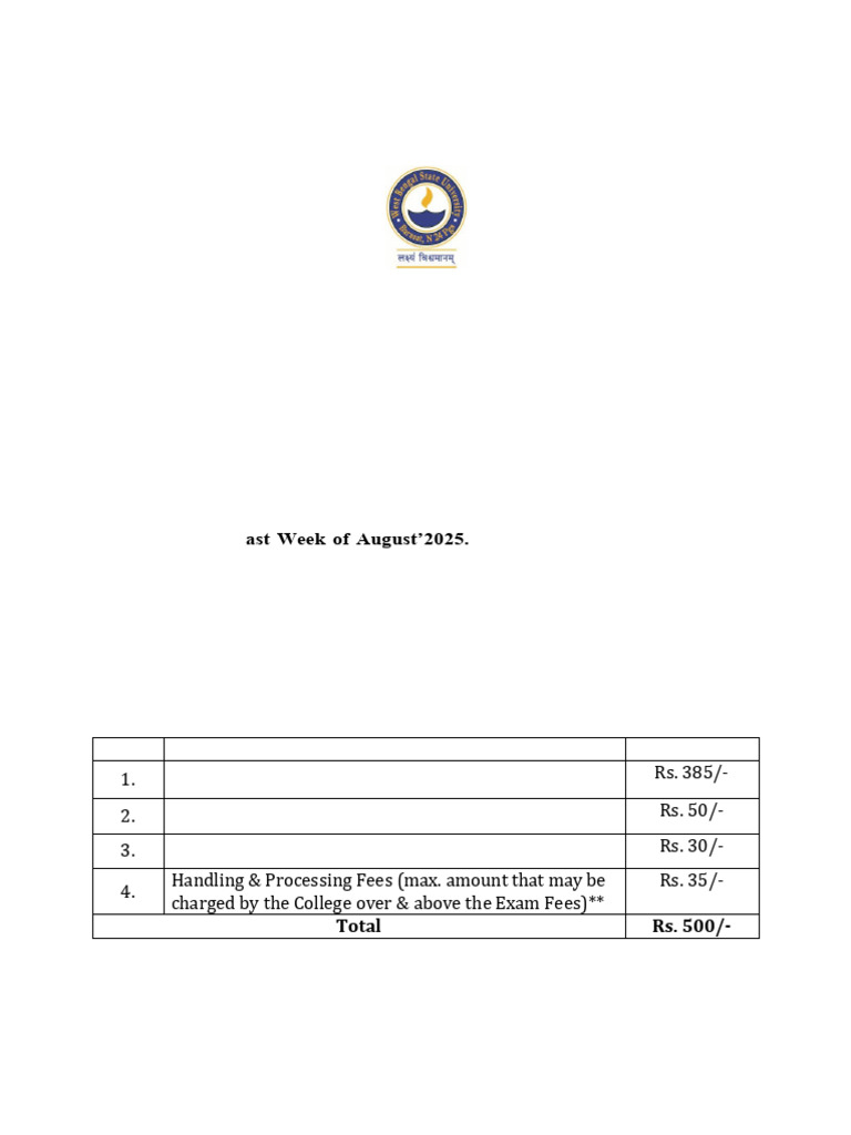 Exam Fees Structure Nep Semester Ii Examination 2025 Pdf