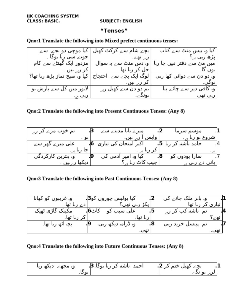 Tense Continuous and Perfect | PDF