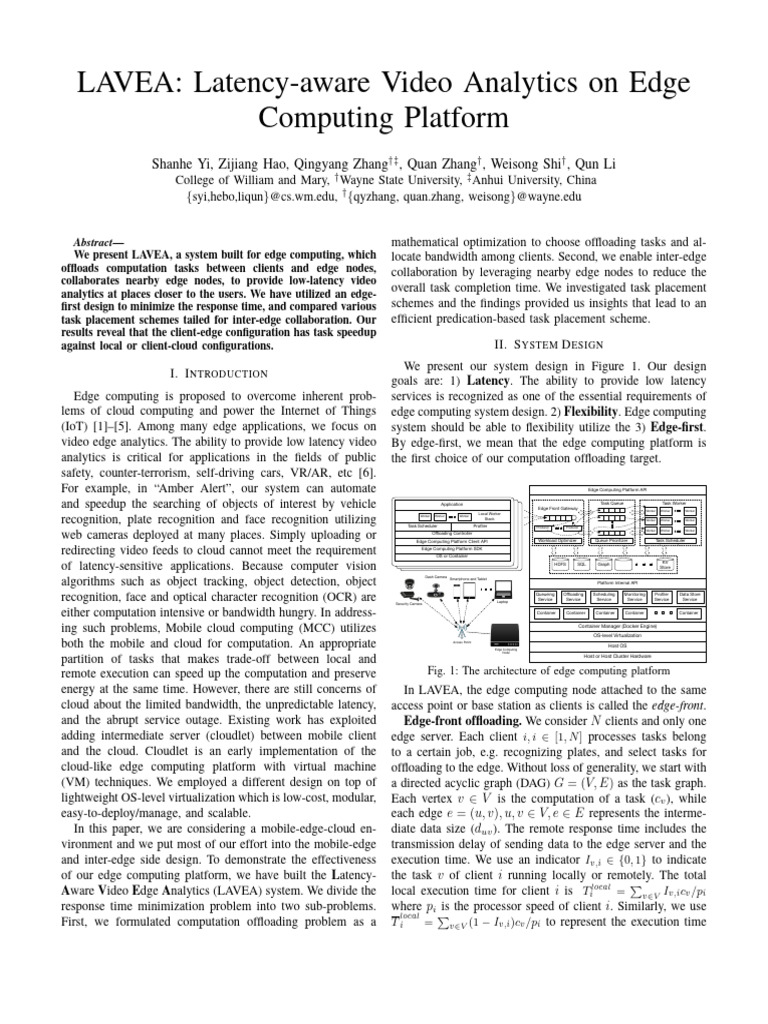 LAVEA Latency-Aware Video Analytics On Edge | PDF | Scheduling (Computing) | Computer Architecture