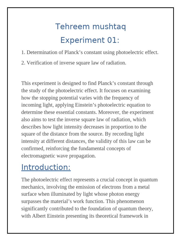 Determining Planck's Constant Experiment | PDF | Photoelectric Effect ...
