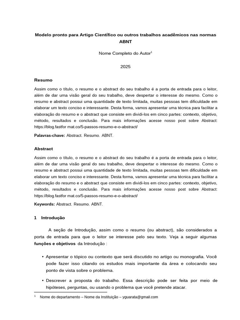 Modelo Pronto Artigo Cientifico Abnt Word | PDF | Abstract (resumo ...