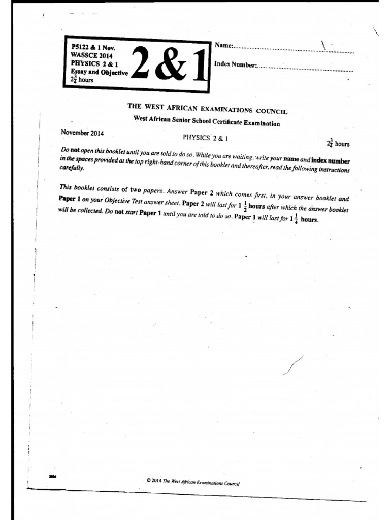 WAEC Physics Past Questions Download | PDF