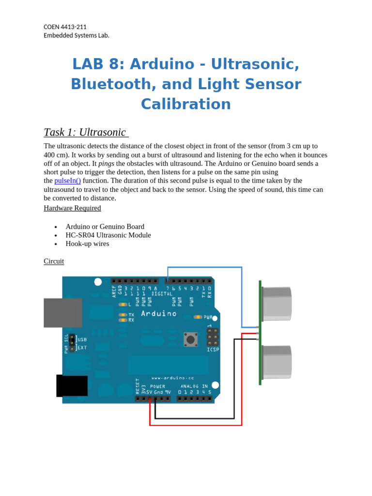 LAB 8 Arduino - Ultrasonic, Bluetooth and Light Sensor Calibration | PDF | Arduino | Ultrasound