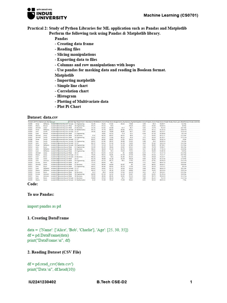 ML Practical2 402 | PDF | Comma Separated Values | Data Analysis