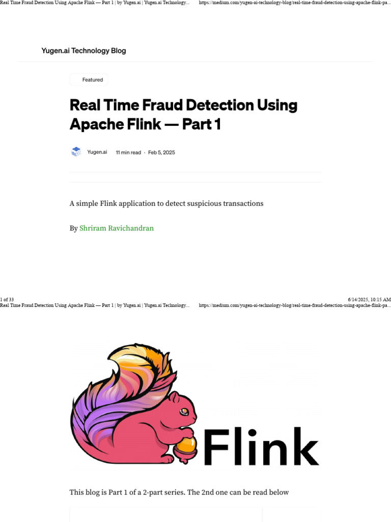 Real Time Fraud Detection Using Apache Flink - Part 1 - by Yugen - Ai - Yugen - Ai Technology ...