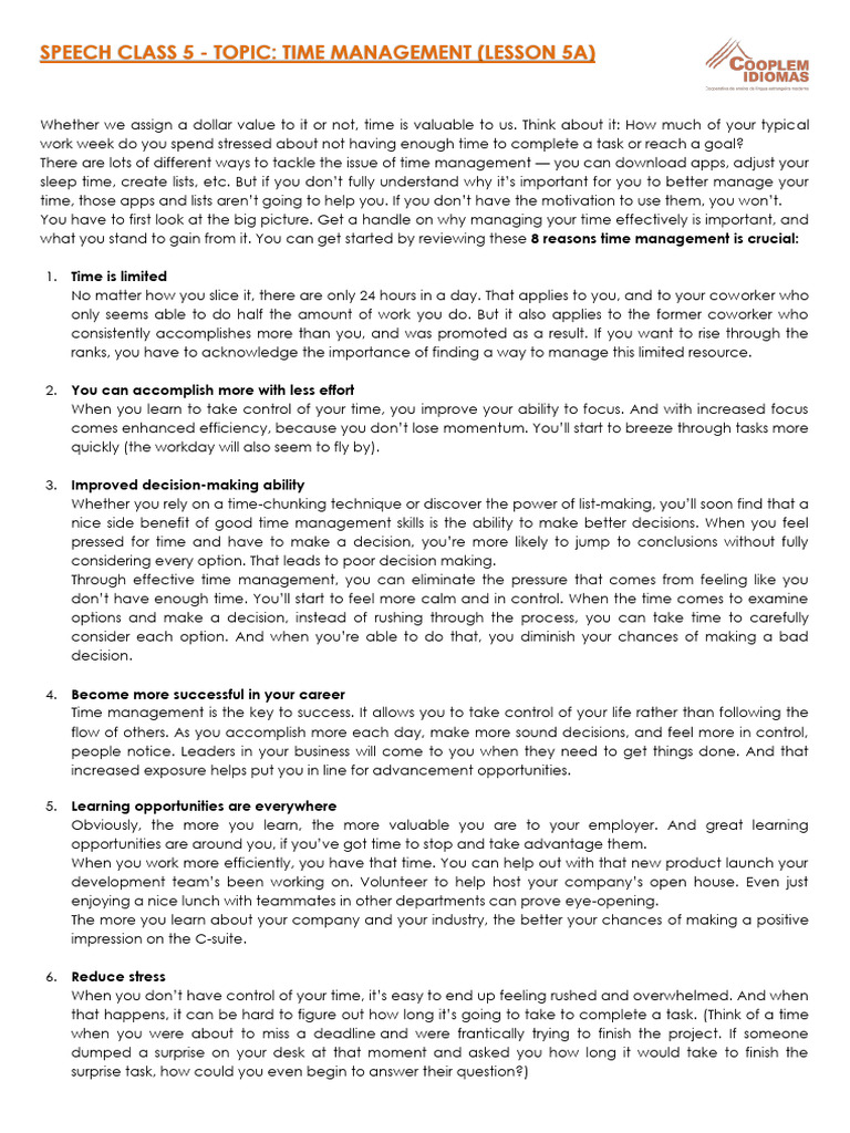 Importance of Time Management | PDF | Disciplines | Learning