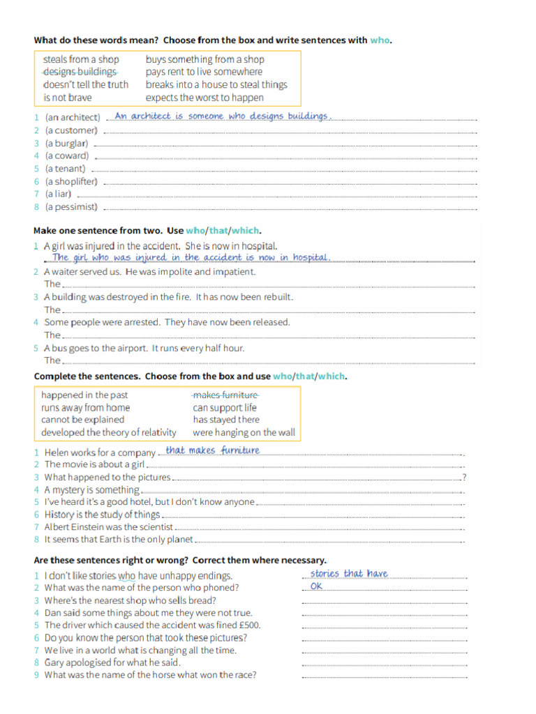 Worksheet 1 - Relative Clauses | PDF