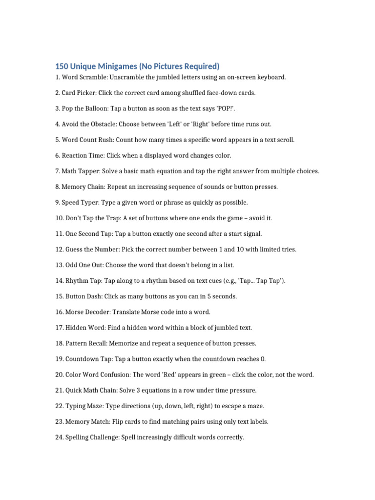 150 Unique Minigames Detailed | PDF | Memory