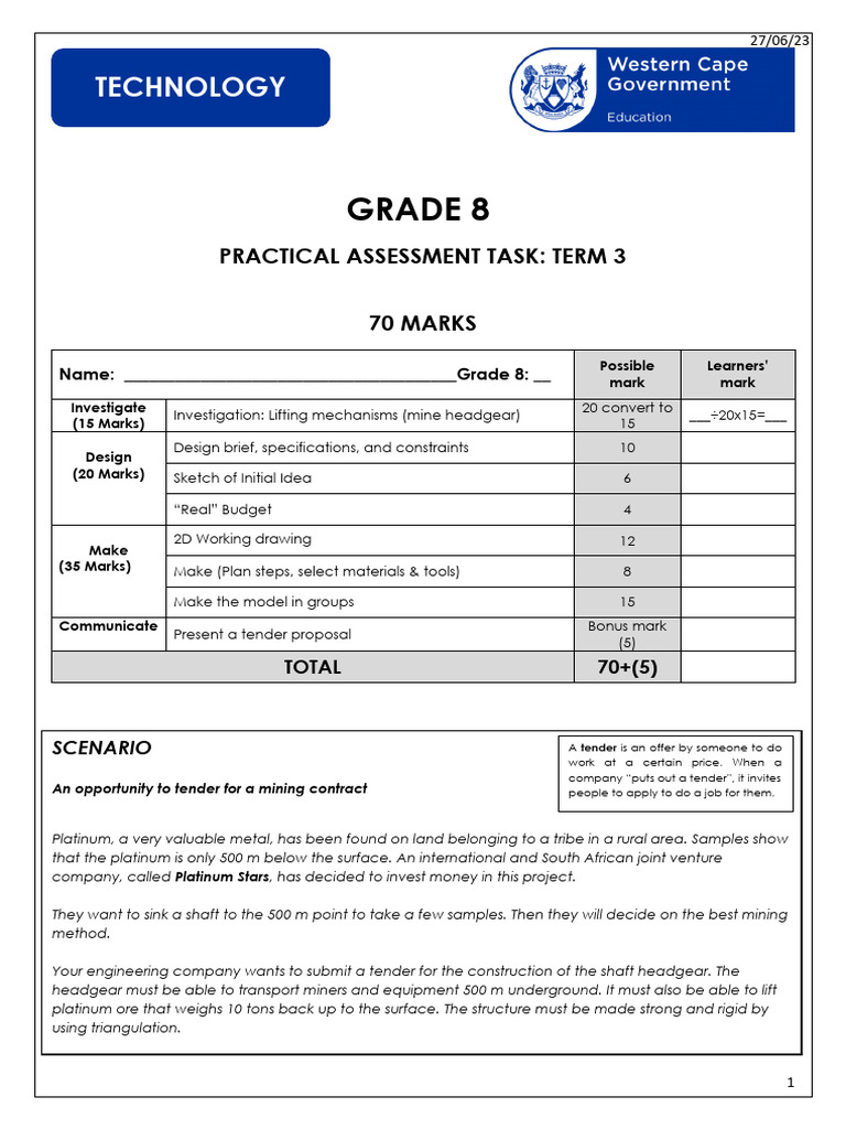 Technology - Grade 8 PAT Term 3 (2023) | PDF | Mining