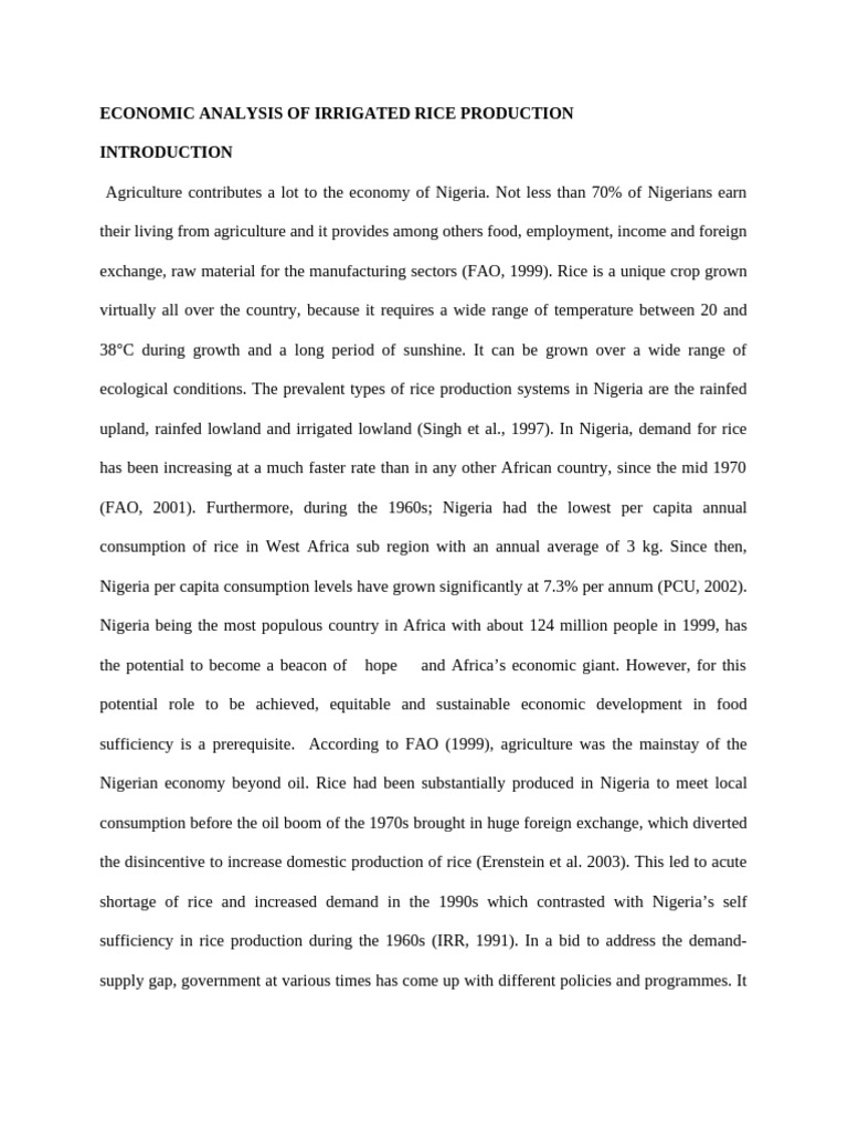 Economic Analysis of Irrigated Rice Production | PDF | Rice | Agriculture