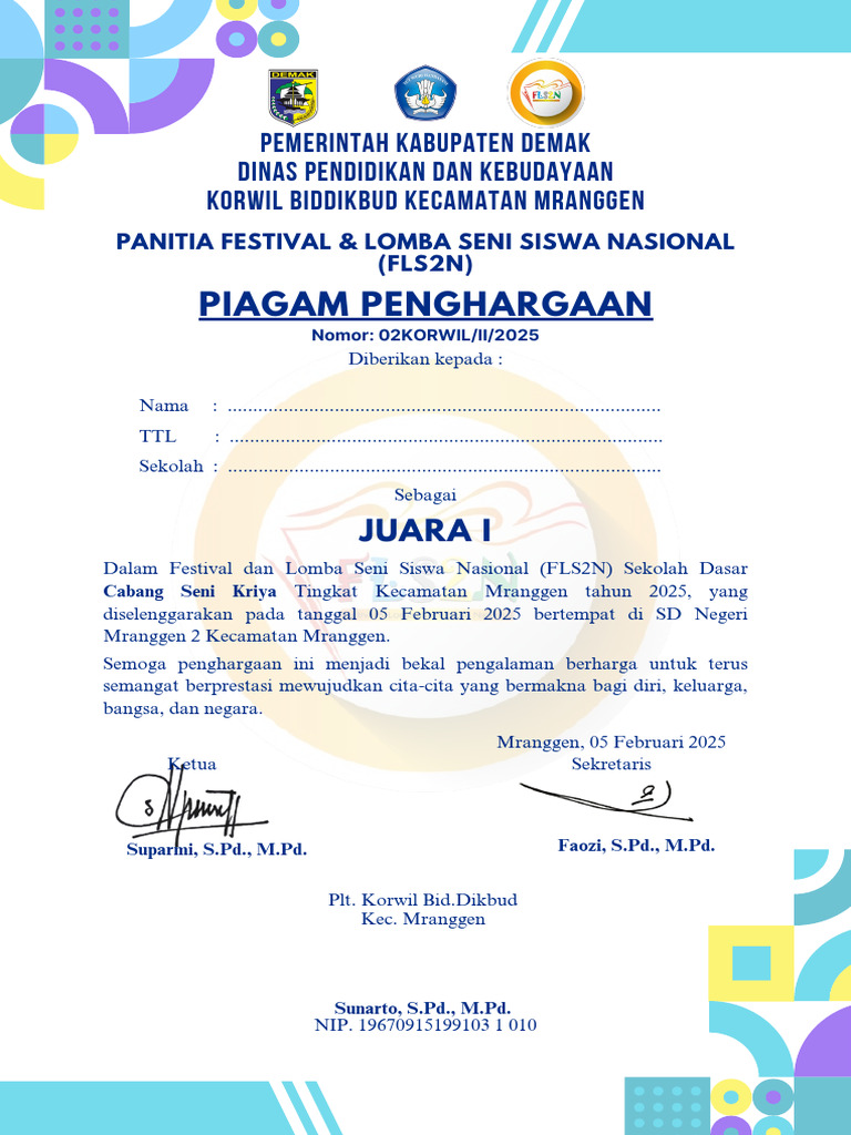 Sertifikat Juara FLS2N 2025 | PDF