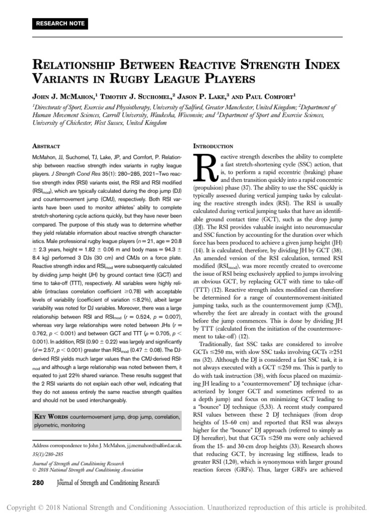 Relationship Between Reactive Strength Index.40 | PDF | Statistical ...