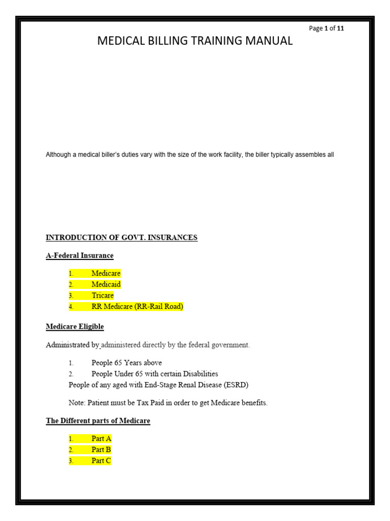 Medical Billing Training Manual | PDF | Consolidated Omnibus Budget ...
