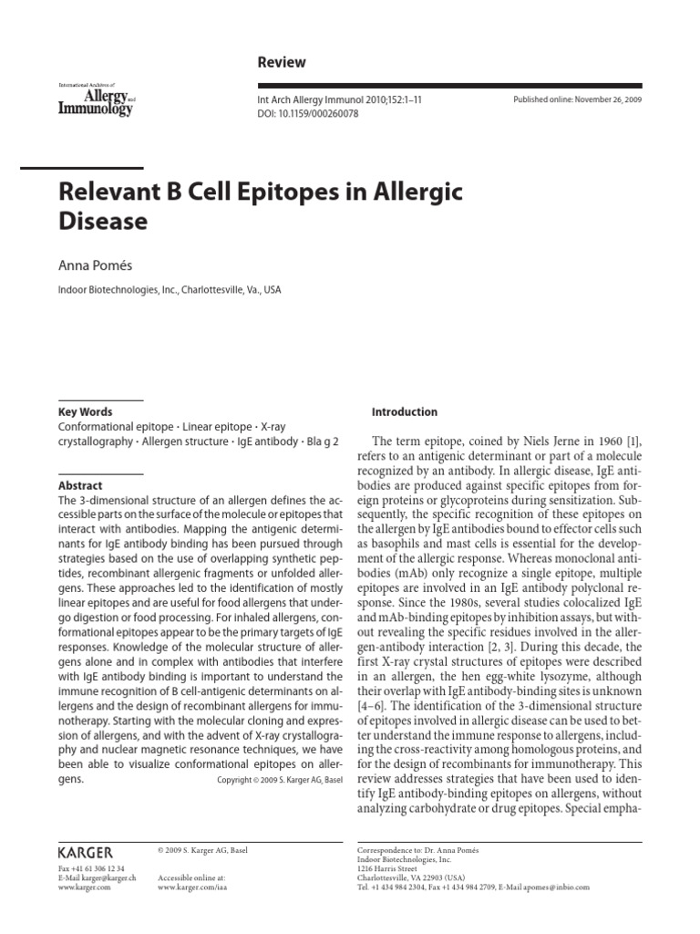 B Cell Epitopes in Allergic Disease | PDF | Epitope | Antibody