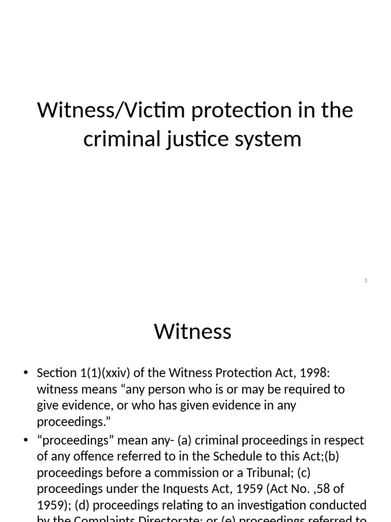 Witness Protection Act Overview | PDF | Criminal Procedure In South ...