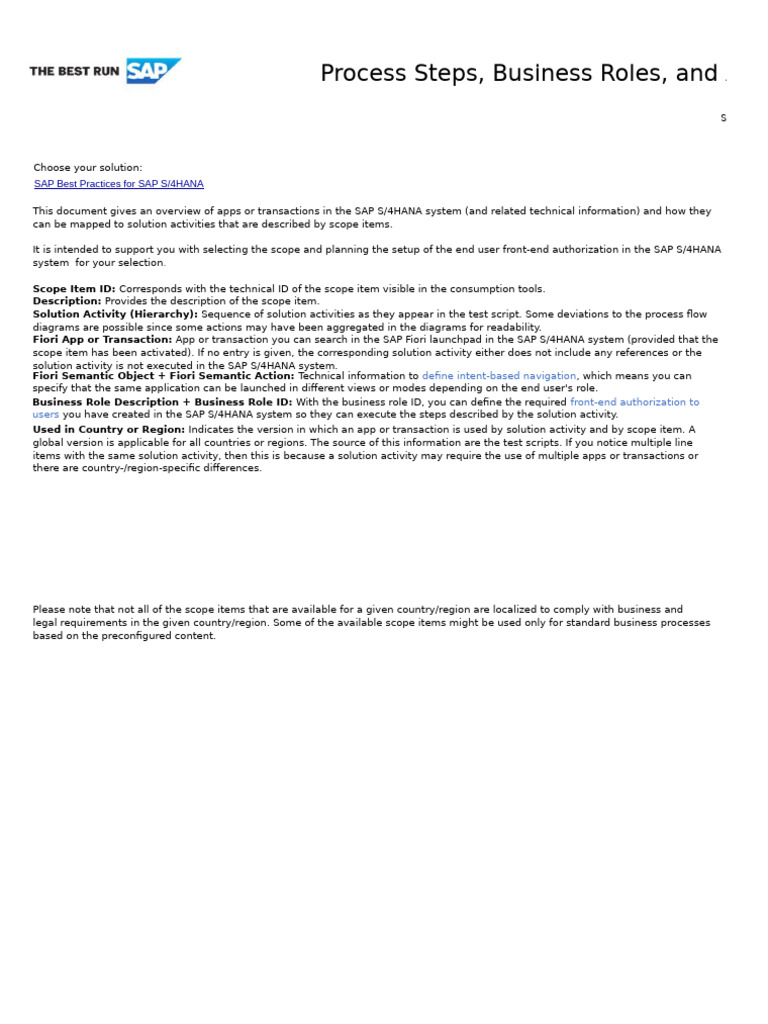 SAP S/4HANA Scope Item Overview | PDF | Accounts Payable | Business