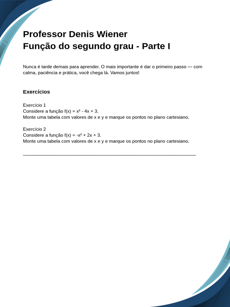 Função Do Segundo Grau - Parte I | PDF