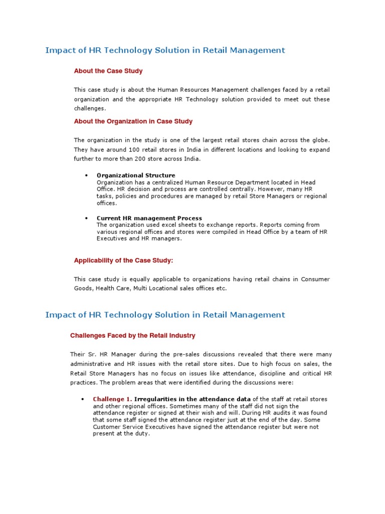 Case Study | PDF | Retail | Employment