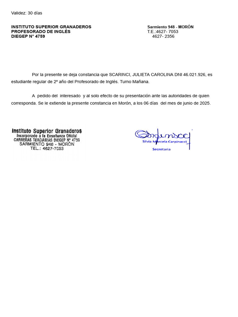 Constancia de Estudiante Regular | PDF