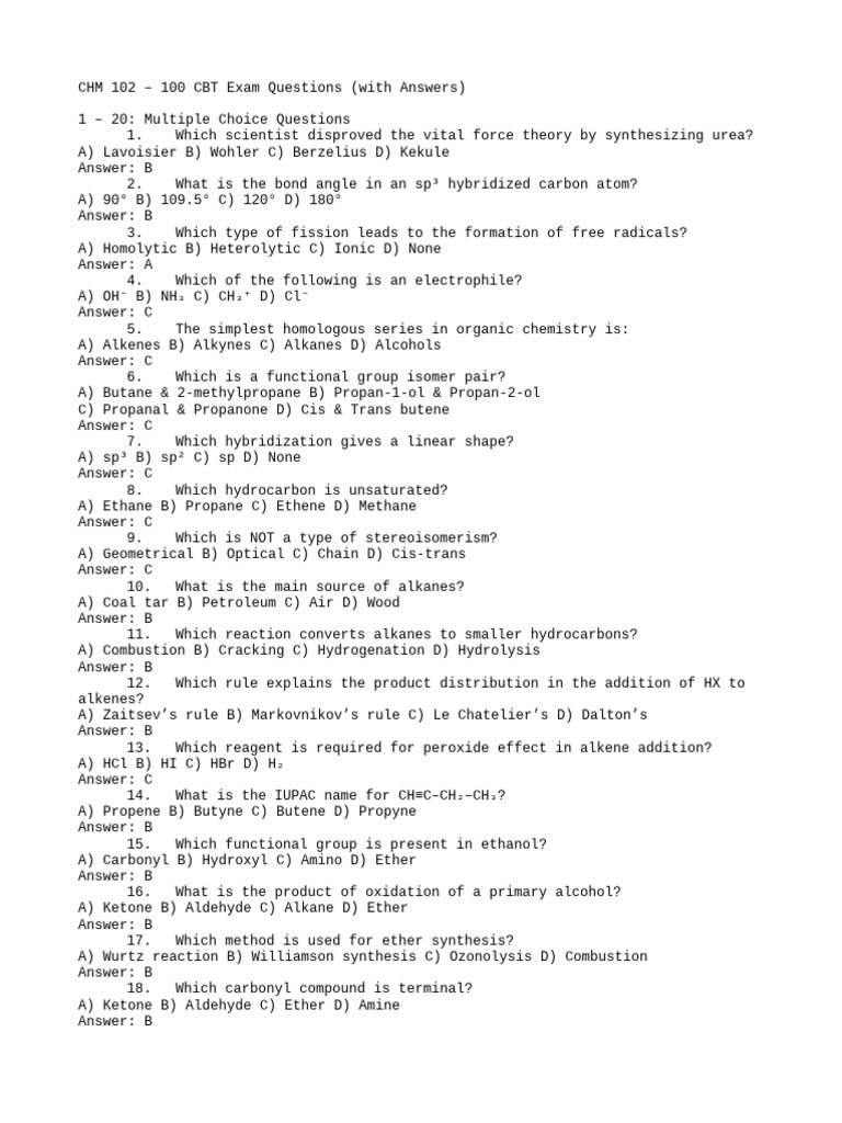 Exam pdf chm | PDF | Alkene | Aldehyde