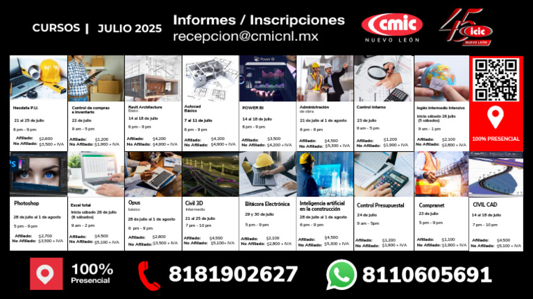 Calendario de Cursos Mes de Julio 2025 Cmic | PDF