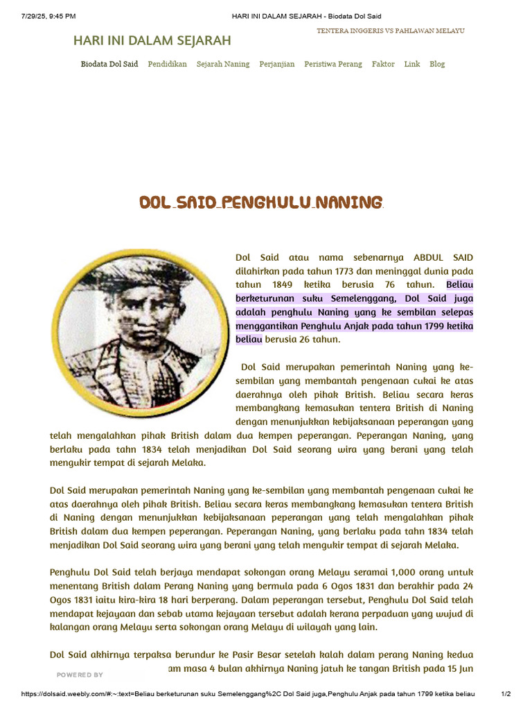 Hari Ini Dalam Sejarah - Biodata Dol Said | PDF