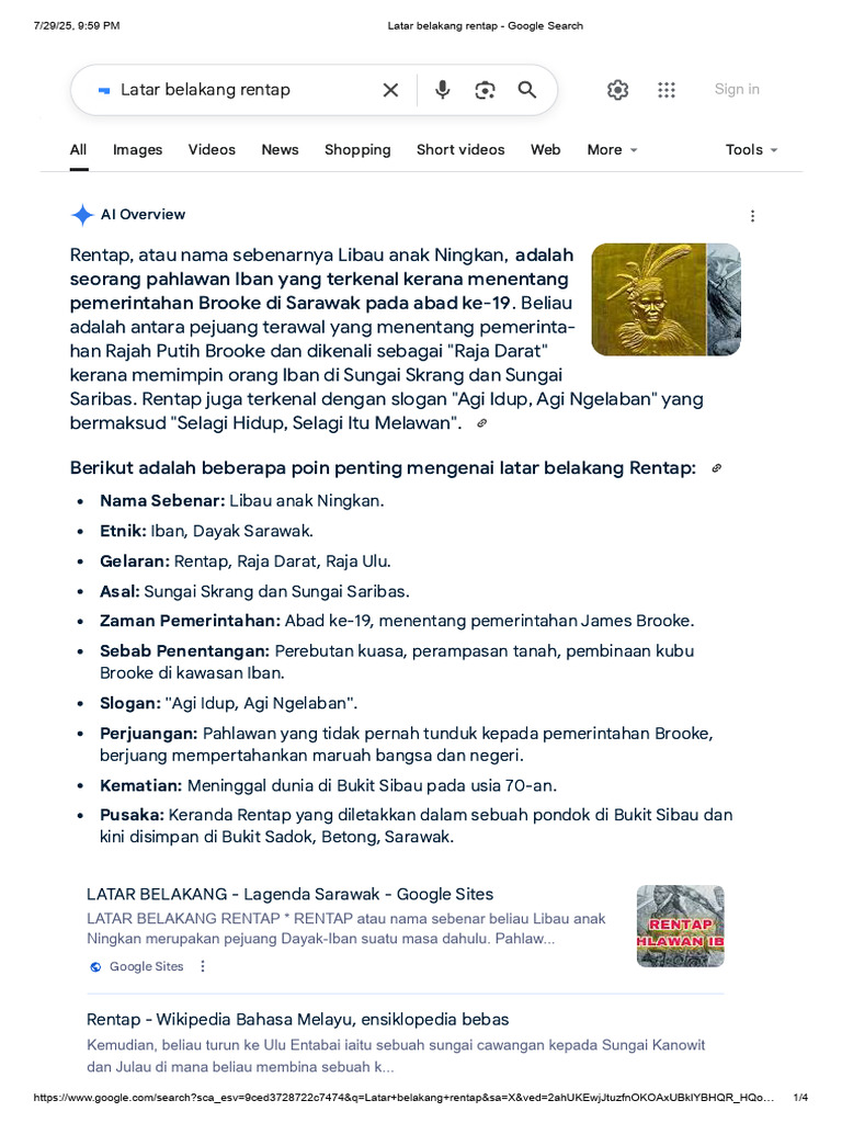 Latar Belakang Pahlawan Rentap | PDF